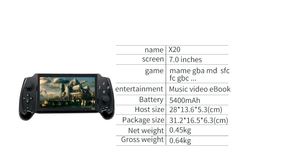 ANBERNIC BLACK HAWK X20 7" DISPLAY Handheld Retro Gaming Console Emulator-32GB