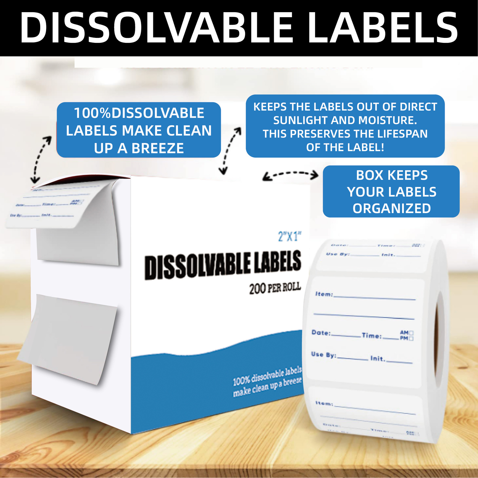 Dissolving label 1x2" biodegradable self-adhesive food freezer storage ...