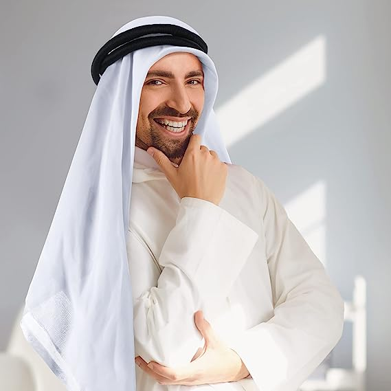 Funtery 4 Pcs Arab Head Scarf for Men with Lgal Aqel Rope Middle East ...